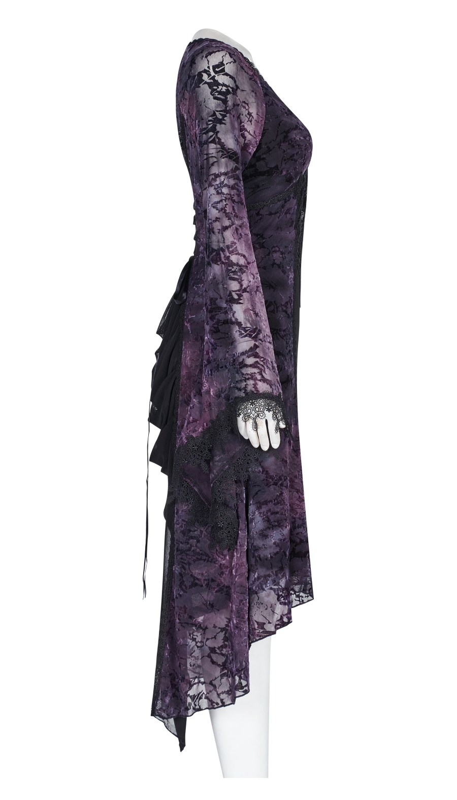 Robe gothique PUNK RAVE noire et violette à manches longues évasées