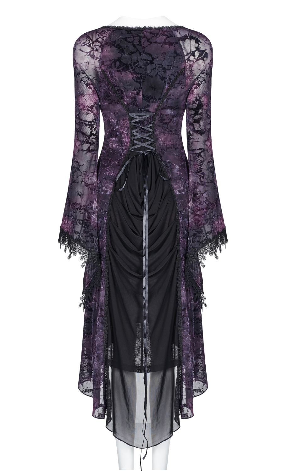 Robe gothique PUNK RAVE noire et violette à manches longues évasées