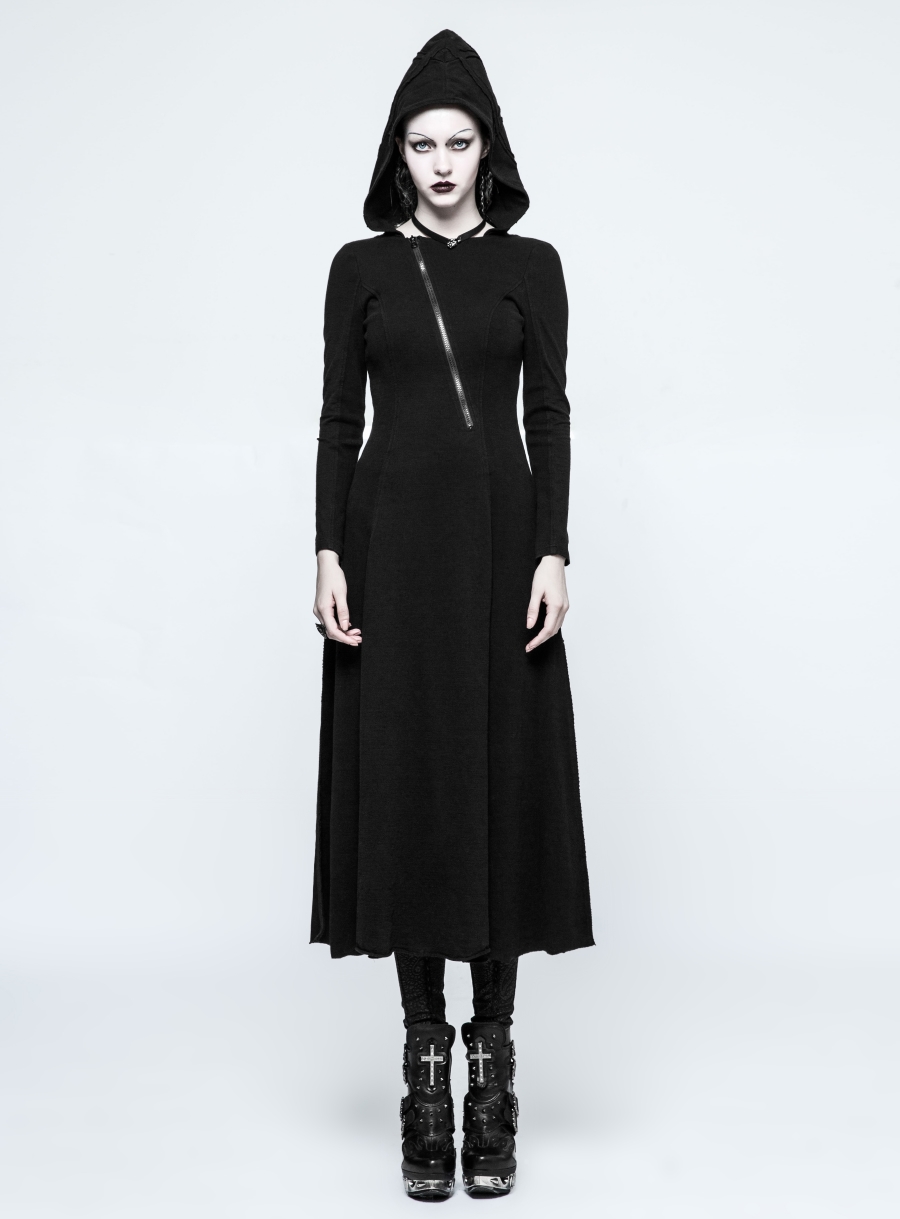 Longue robe gothique PUNK RAVE avec grande capuche surdimensionnée