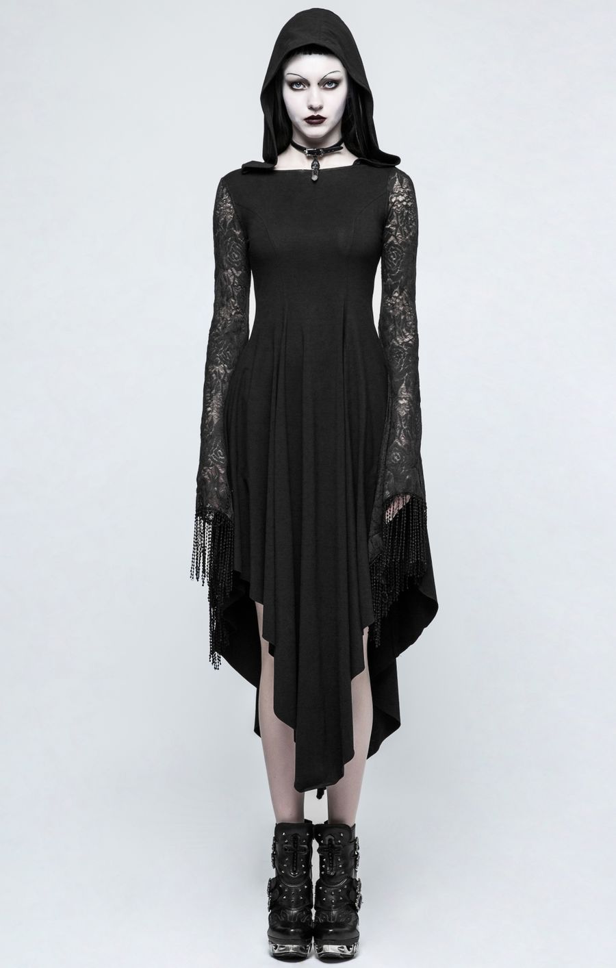 Robe gothique PUNK RAVE à capuche avec grandes manches médiévales