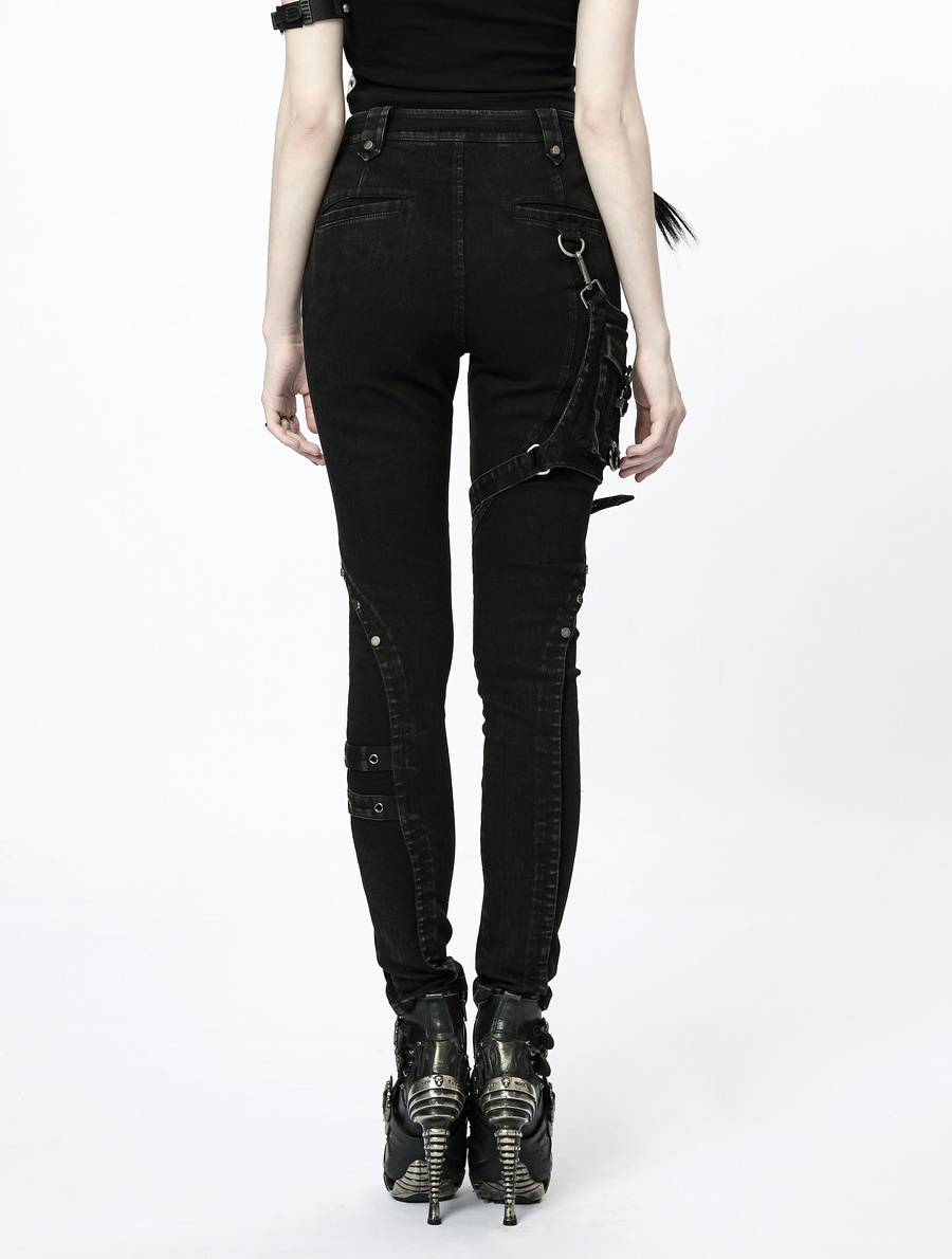 Pantalon femme PUNK RAVE en tissu délavé avec sacoche
