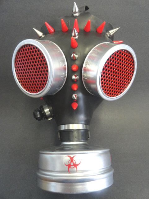 Masque à gaz cyber-goth rouge et alu anodisé