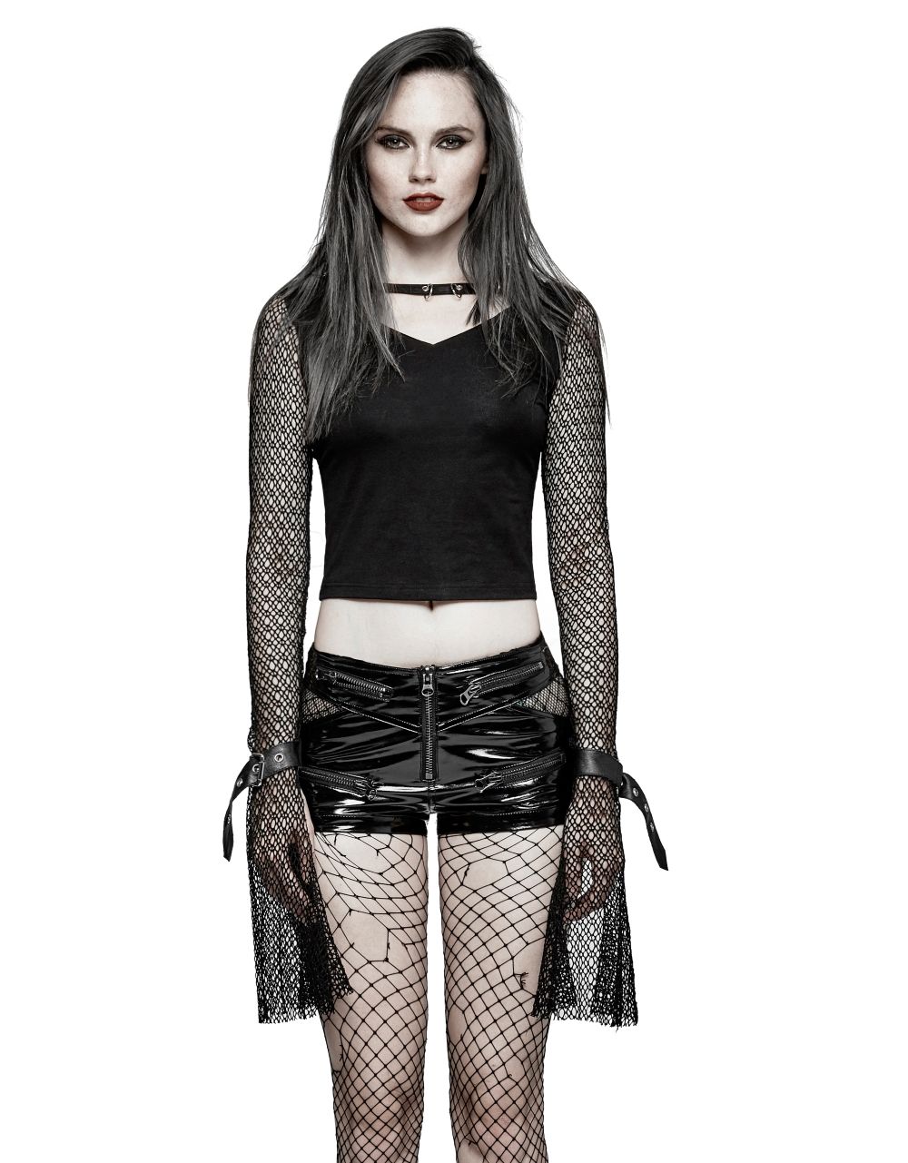 Short gothique en PVC noir brillant PUNK RAVE