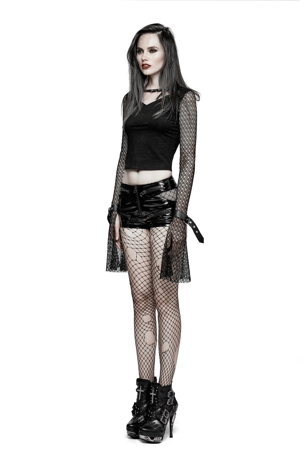 Short gothique en PVC noir brillant PUNK RAVE