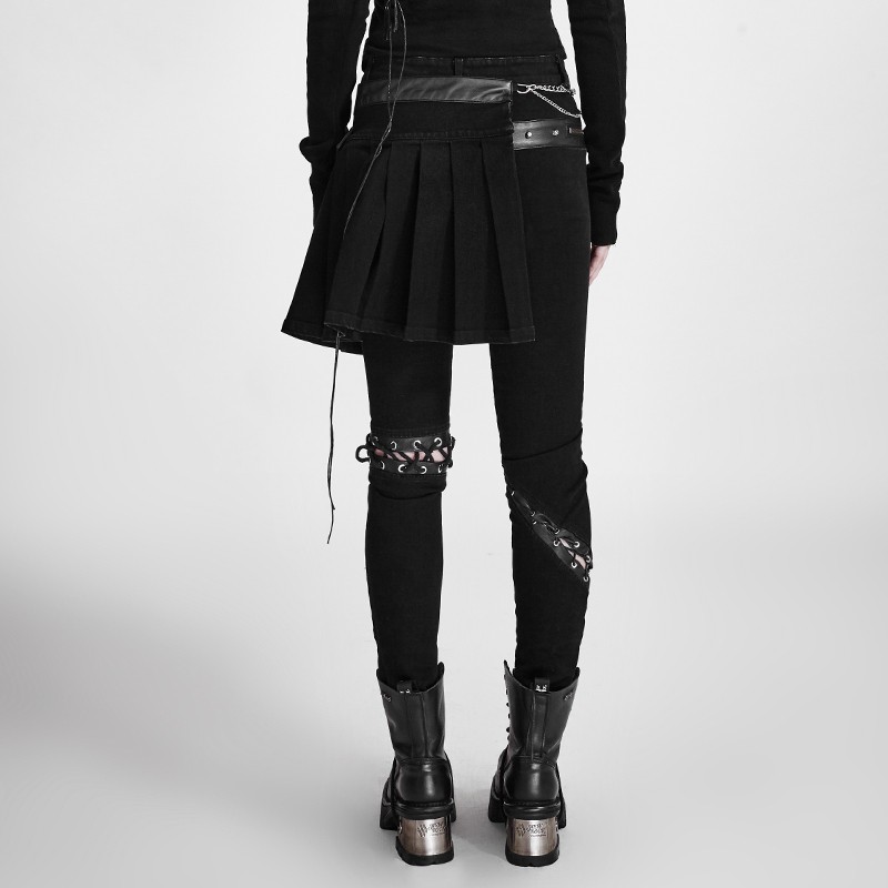 Pantalon gothique femme PUNK RAVE avec surjupe amovible