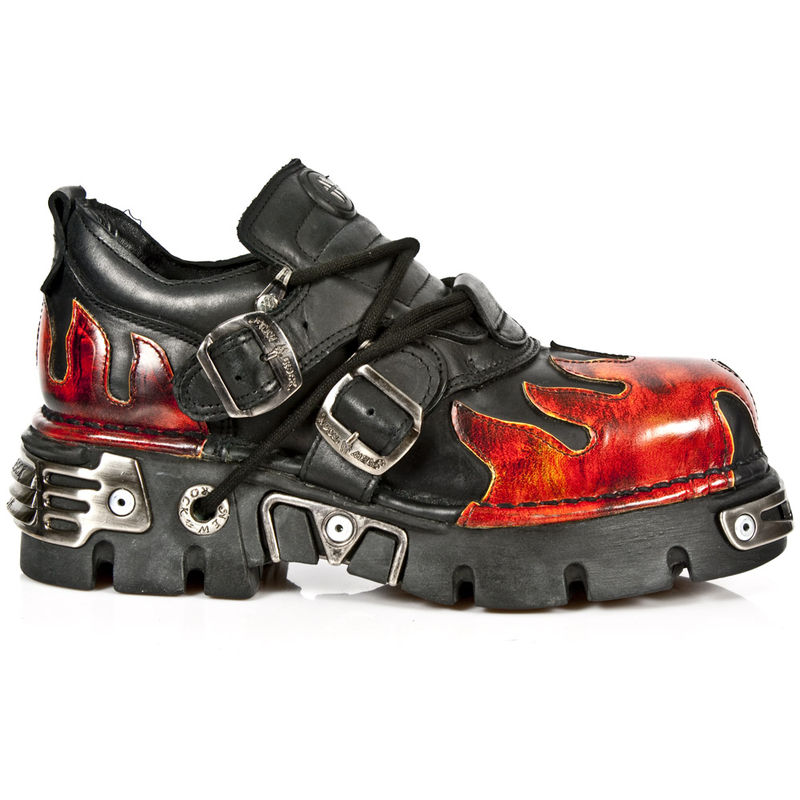 Chaussures en cuir noir et rouge New Rock M.993-C1