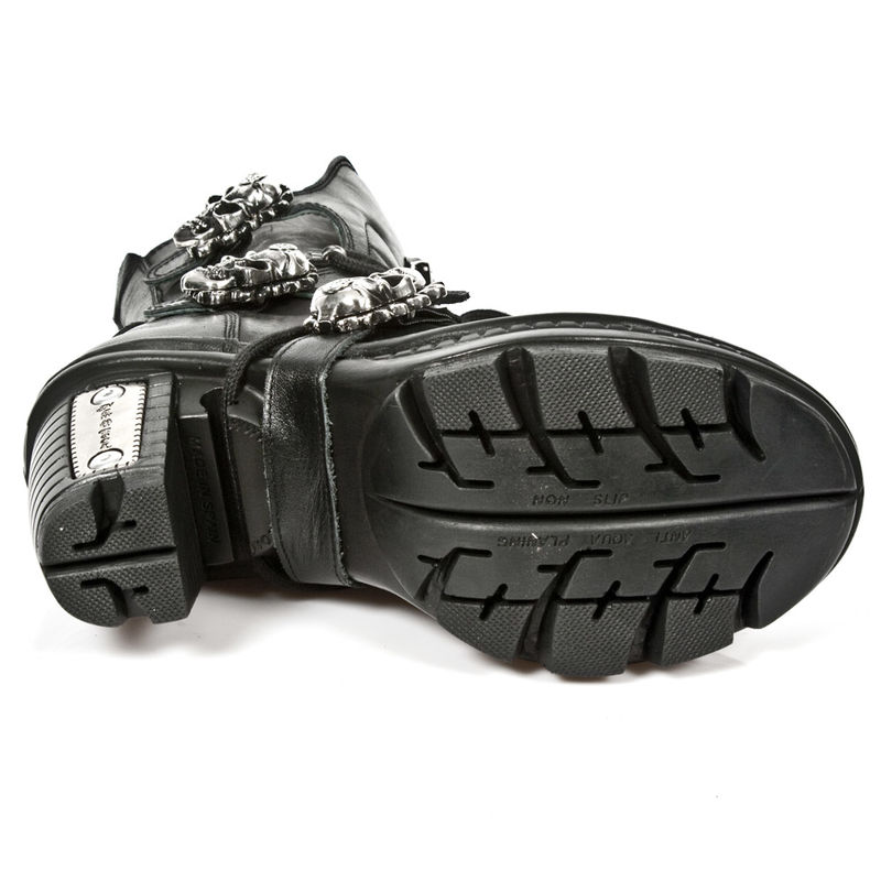 Bottes femmes en cuir noir New Rock M.NEOTR026-S1 décorées de boucles ...