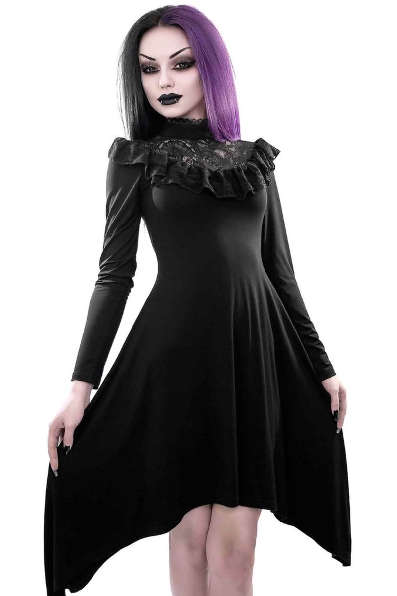 Robe gothique noire KILLSTAR ornée de dentelle sur le haut 'sage dress'
