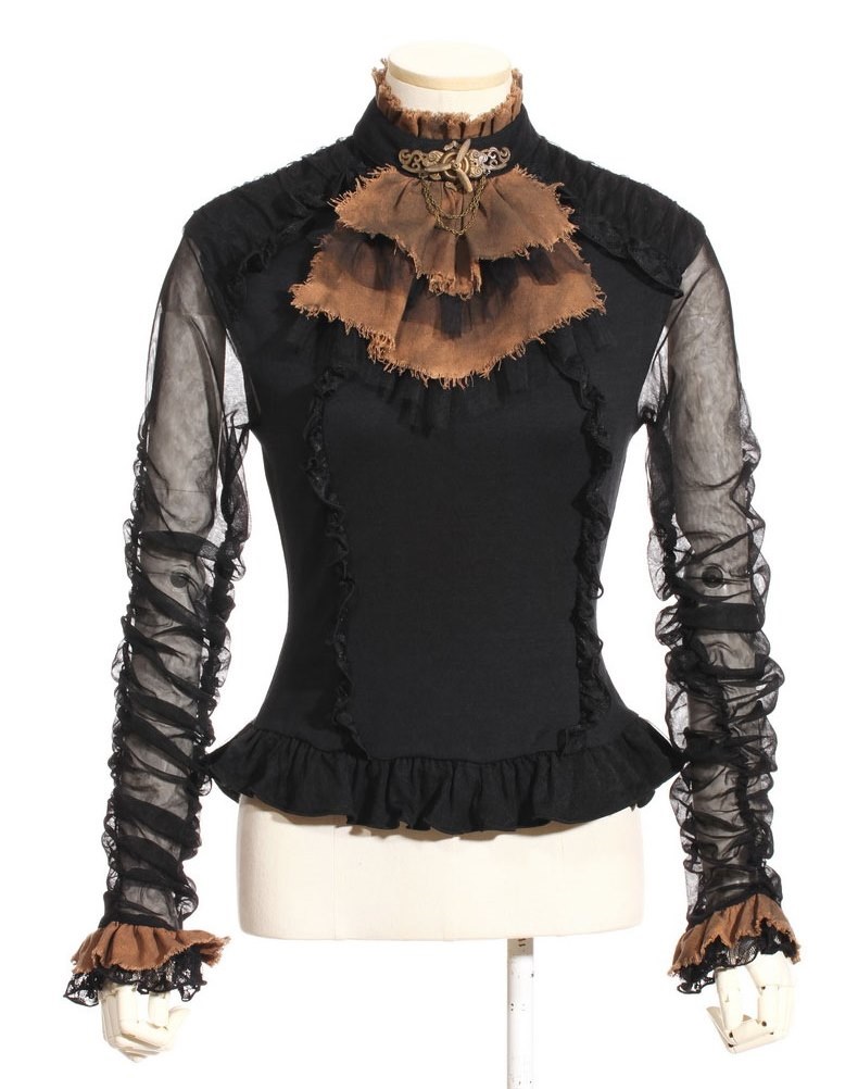 Chemisier steampunk femme noir et marron avec son jabot RQ-BLsp135