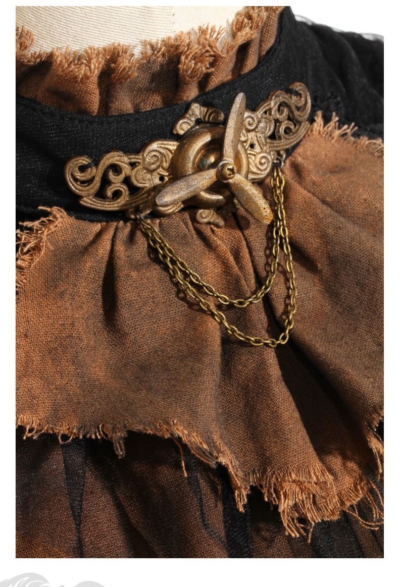 Chemisier steampunk femme noir et marron avec son jabot RQ-BLsp135