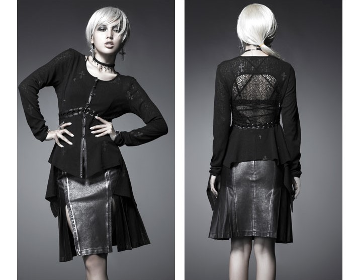 Tunique gothique PUNK RAVE noire avec petites croix gothiques imprimées